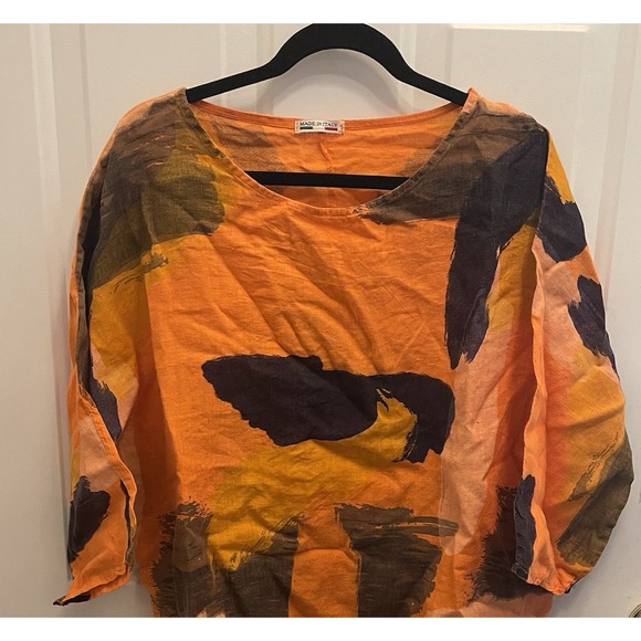 M Made In Italy | Tops | Made In Italy Womens Abstract Print Linen Art ...